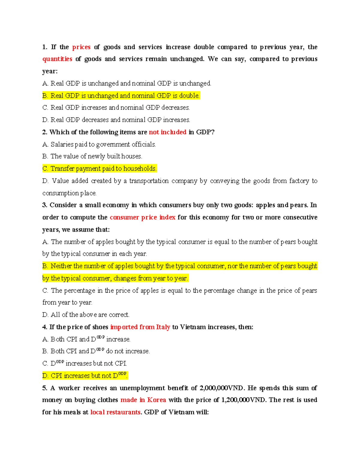 Macroeconomics Test (Mid) - GDP, CPI, and Economic Indicators - Studocu