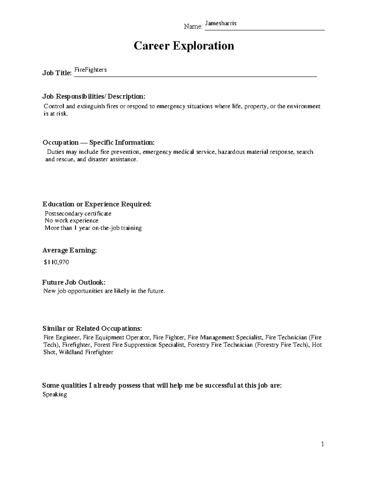 Fillable Career Exploration Worksheet -2 Pages 2 1 - 0011 - Name