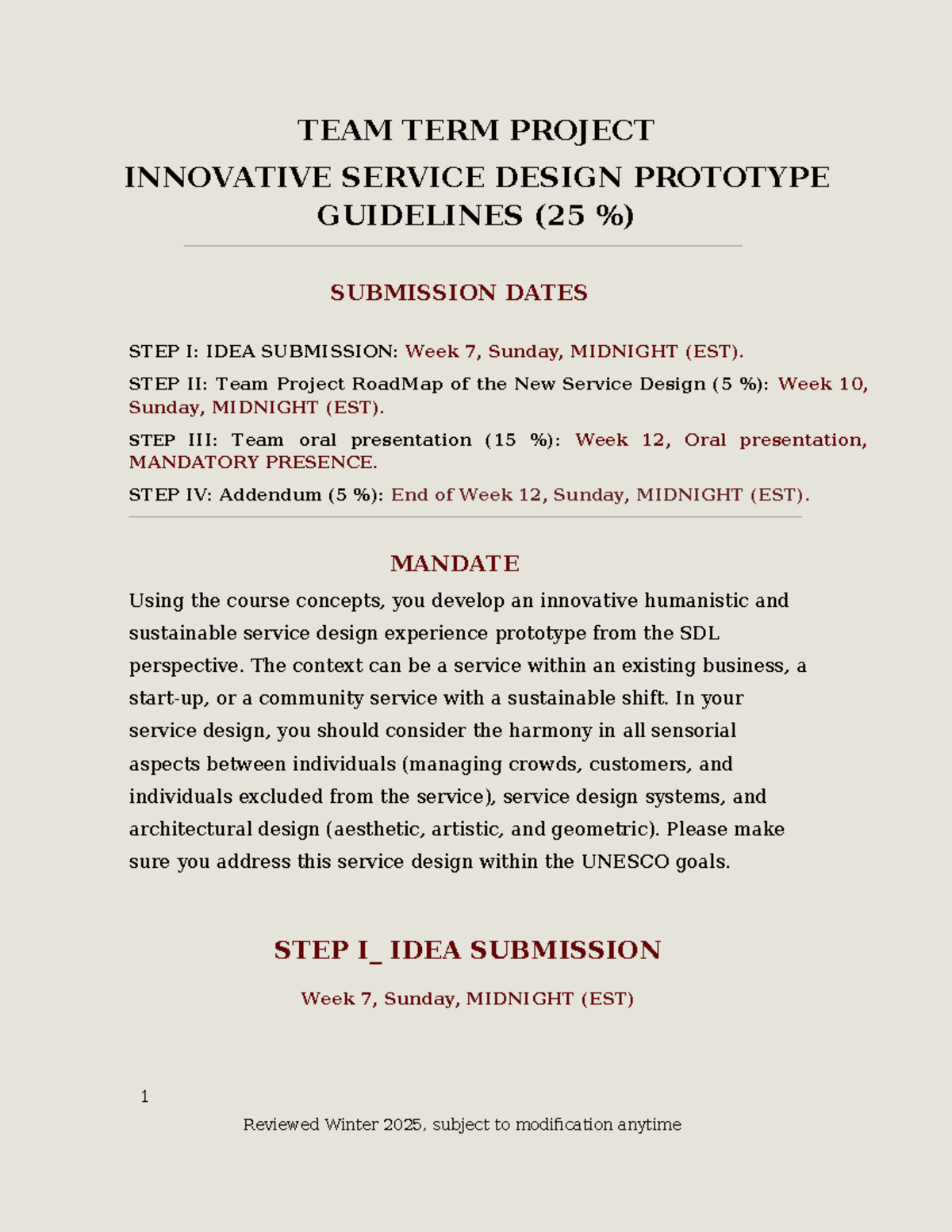 TEAM TERM PROJECT GUIDELINES: INNOVATIVE SERVICE DESIGN PROTOTYPE (MKT ...