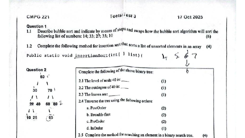 CMPG 221 Test 3 Study Guide - Bubble Sort, Trees & Hash Tables - Studocu