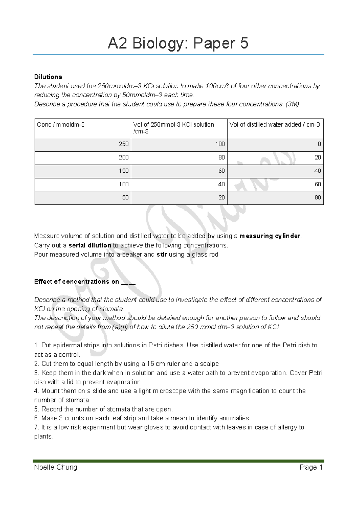 A2 Biology: Paper 5 - Comprehensive Revision Notes on Dilutions and ...