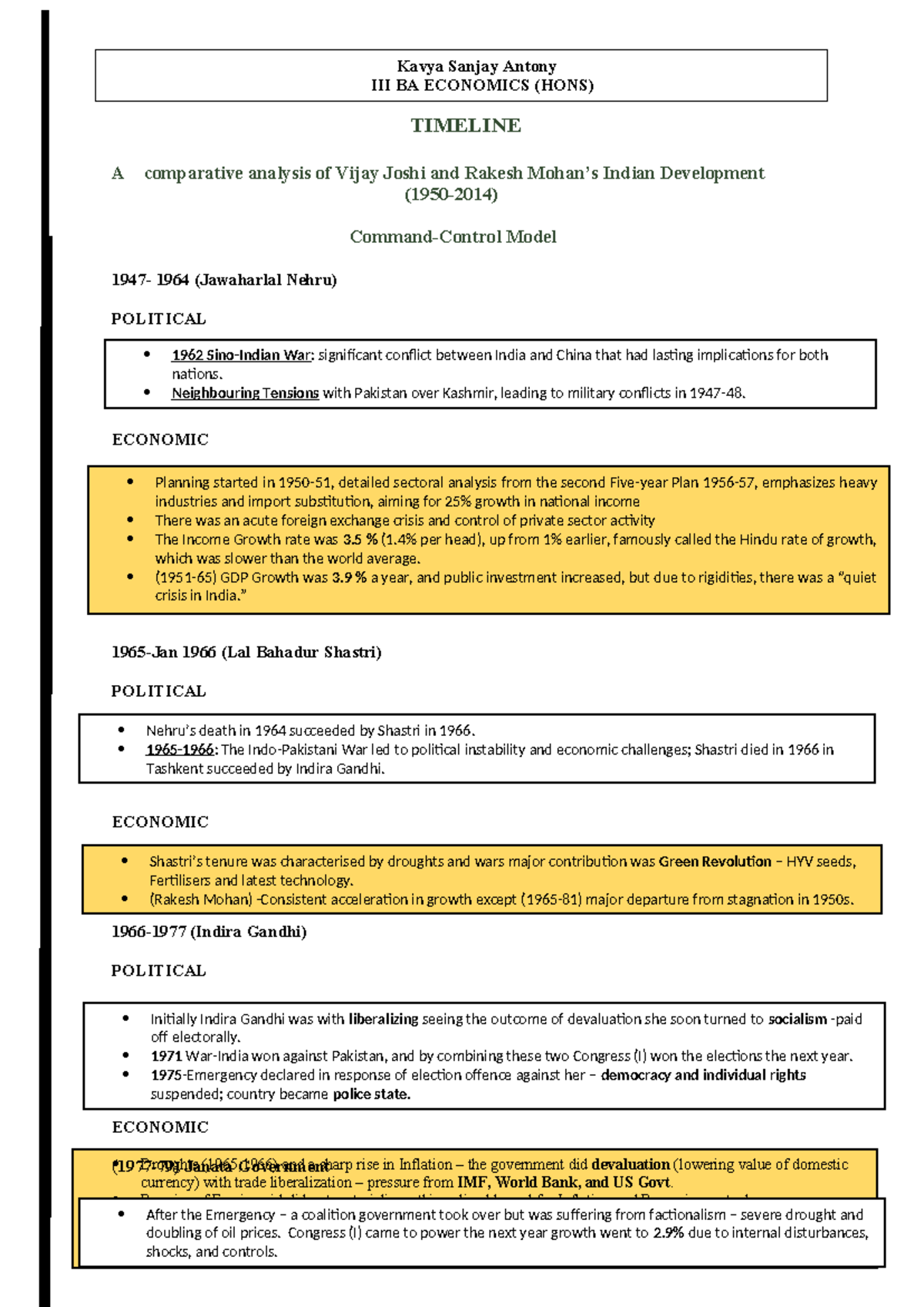 BA ECONOMICS (HONS) TIMELINE: Comparative Analysis of Indian ...