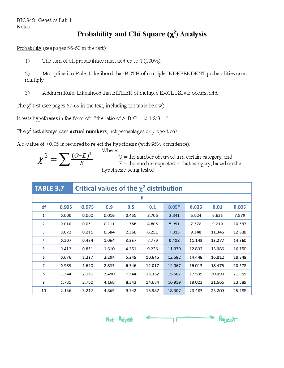 BIO348 Lab 1: Probability & Chi-Square ( 2) Analysis Notes - Studocu