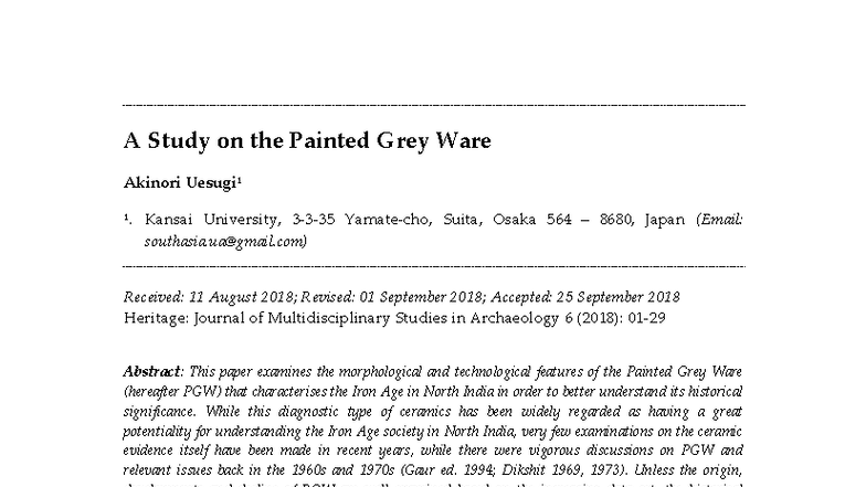 A Study on Painted Grey Ware (PGW) in Iron Age North India - Studocu