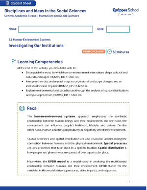 DIS 11 12 Q4 0306 SS Remediation - Student Sheet Disciplines and Ideas in the Social Sciences ...