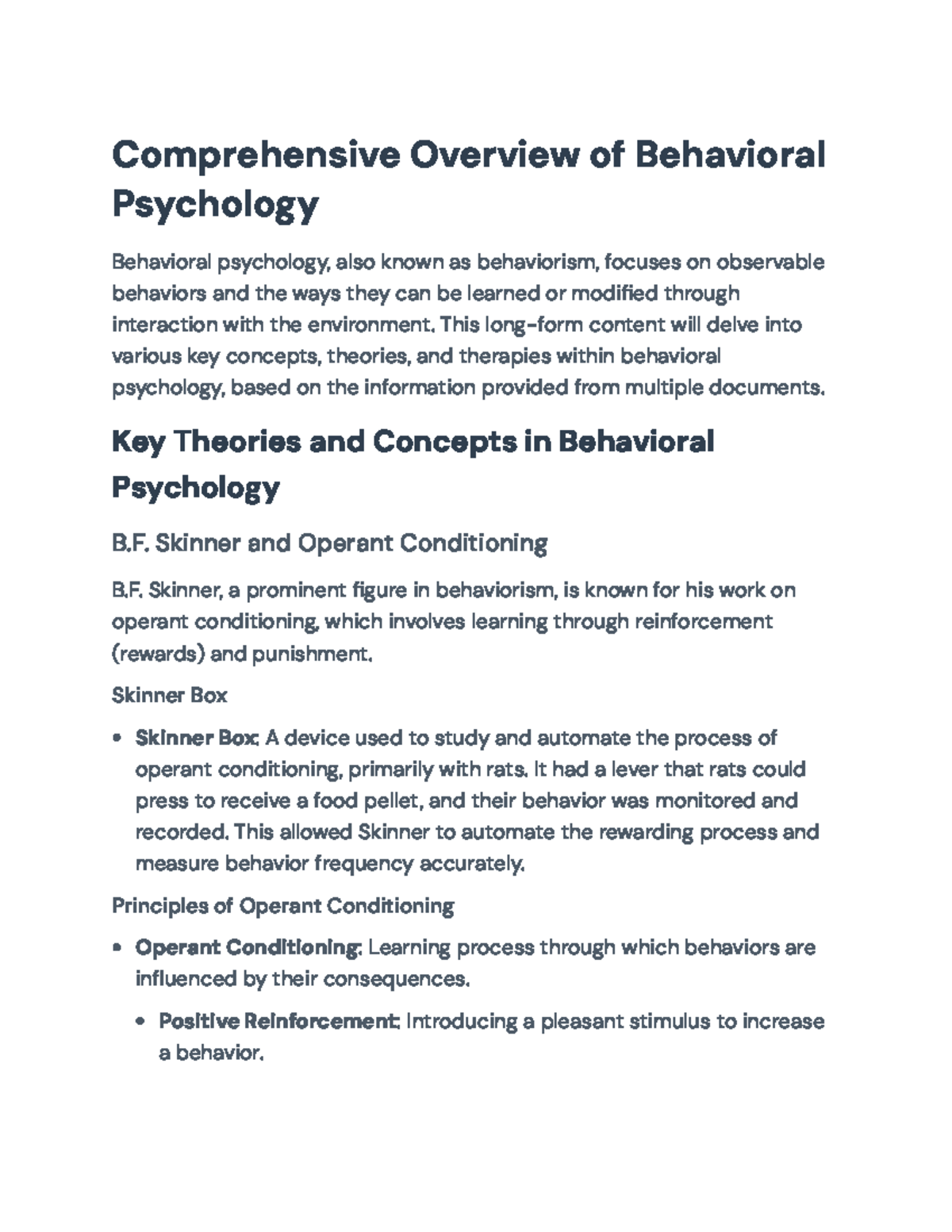 Comprehensive Overview of Behavioral Psychology Concepts and Theories ...