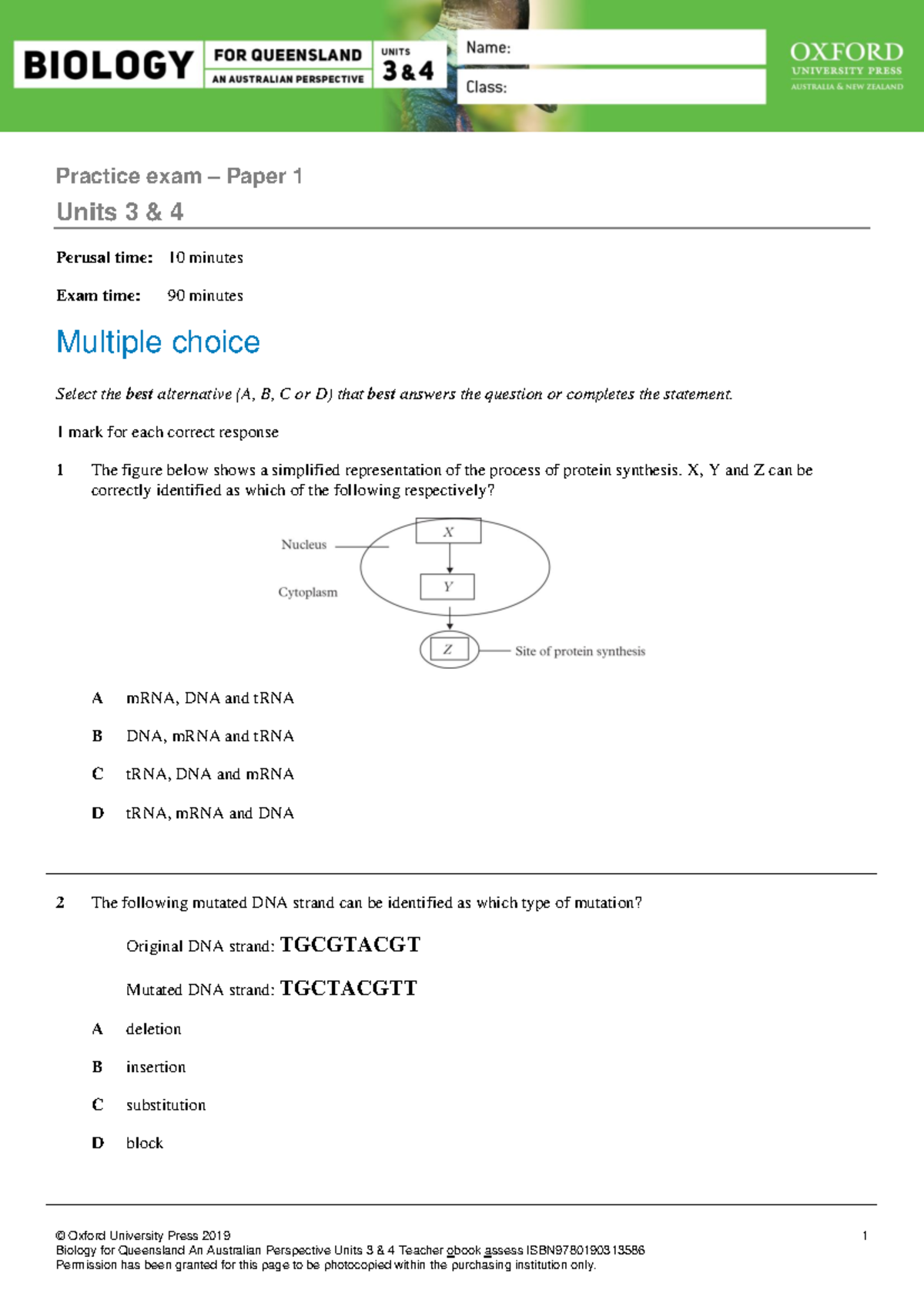 Oxford Pratice Exam 1 Unit 3 and 4 - © Oxford University Press 2019 1 ...