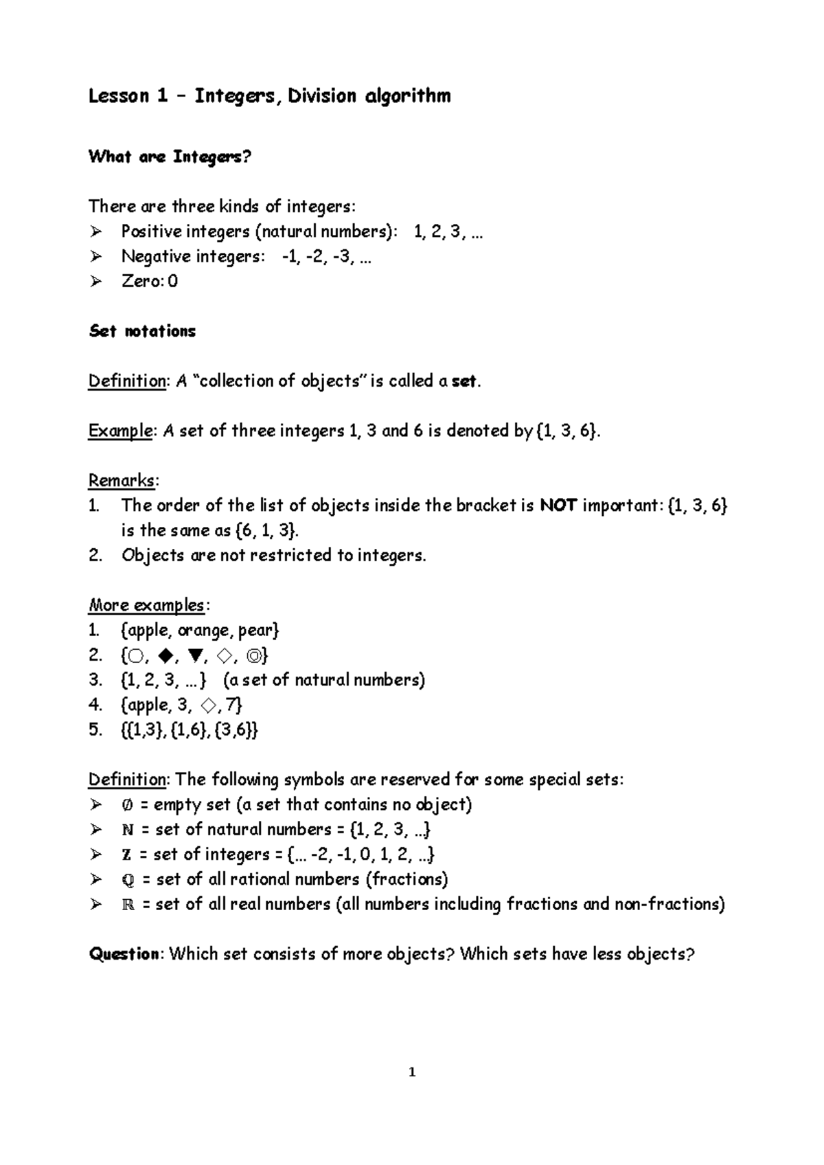 Pre DP1 Lesson 1: Understanding Integers & Division Algorithm - Studocu