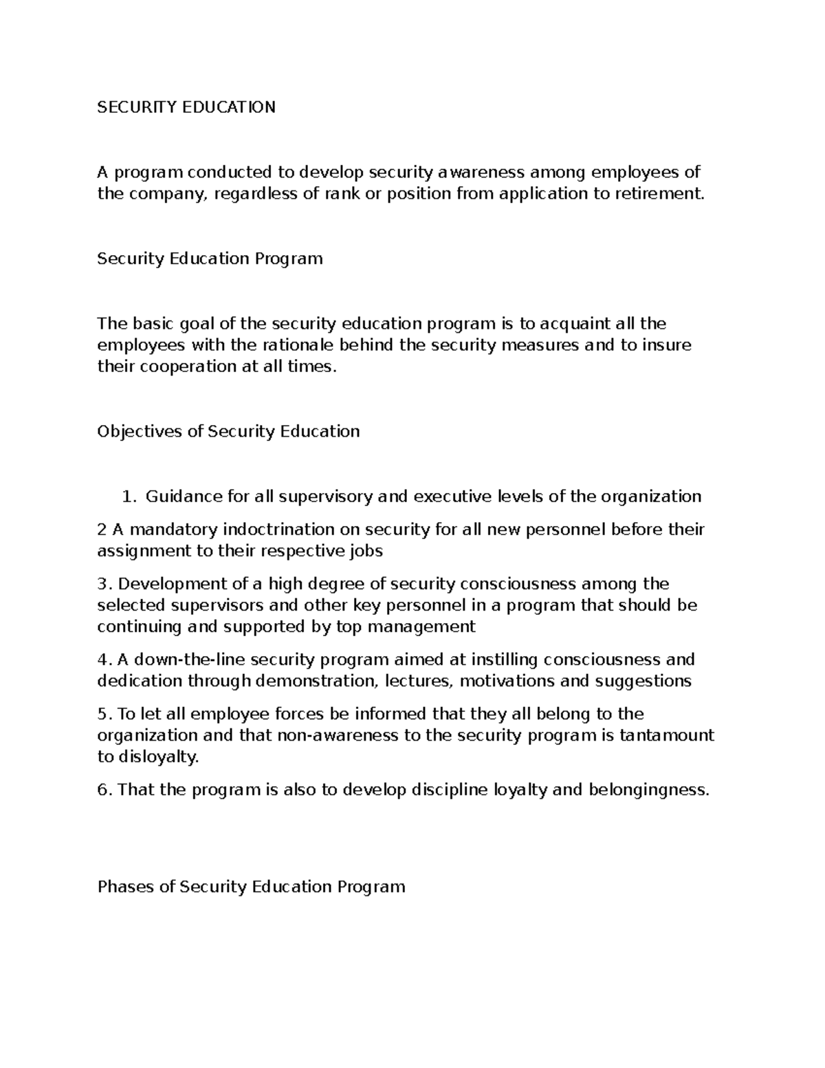 SEC 101: Security Education Program Overview and Objectives - Studocu