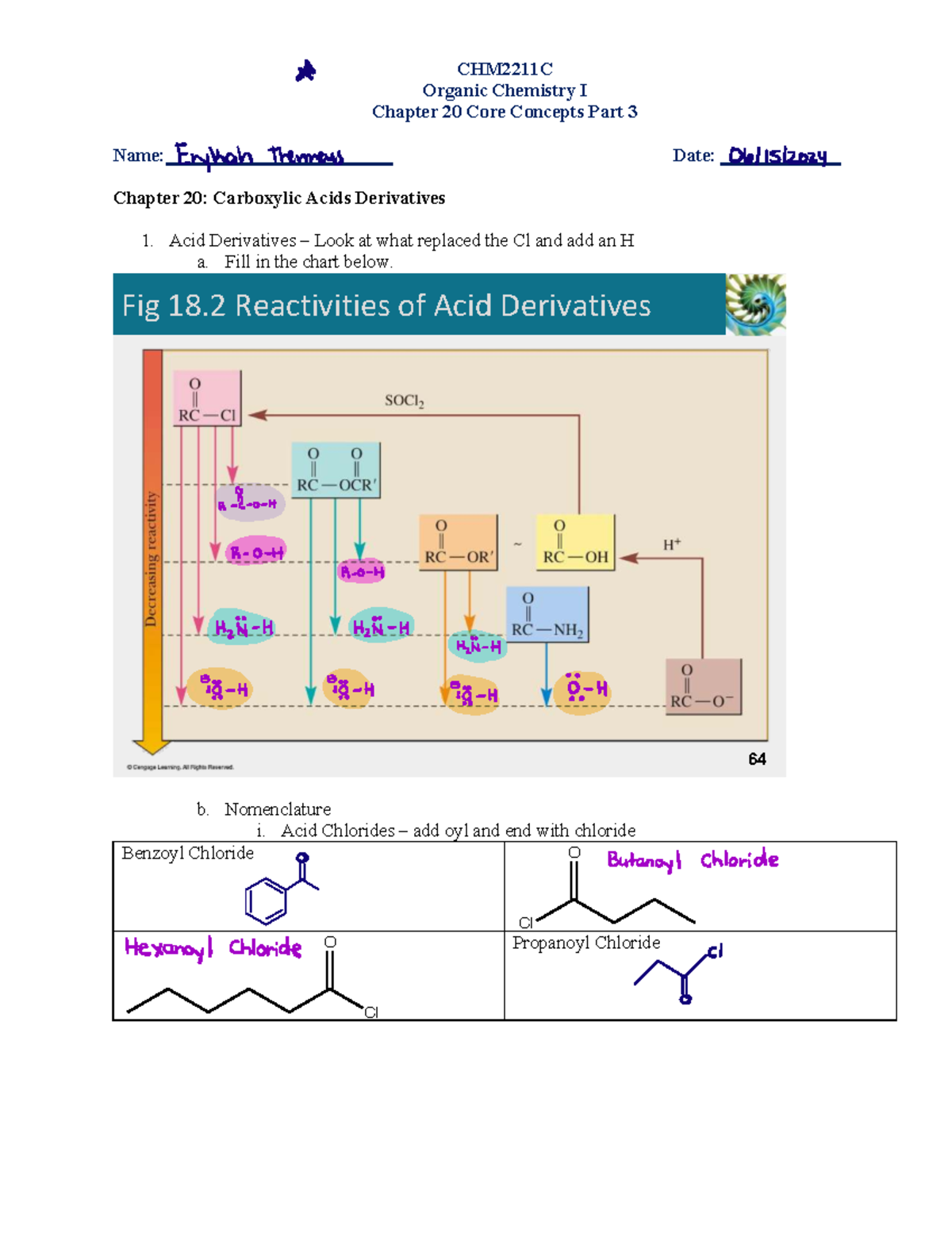 CHM2211C Organic Chemistry I Chapter 20 Carboxylic Acids & Derivatives ...