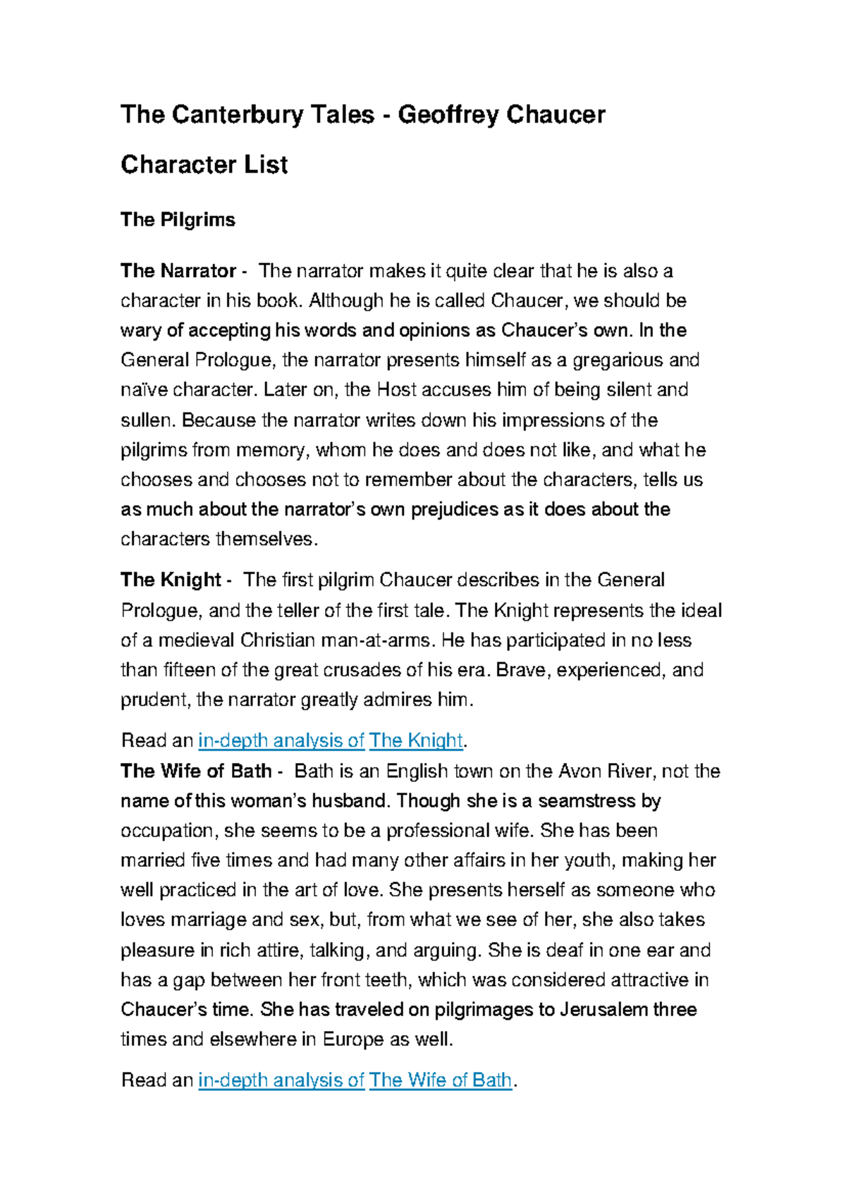 The Canterbury Tales - Character list - The Canterbury Tales - Geoffrey ...