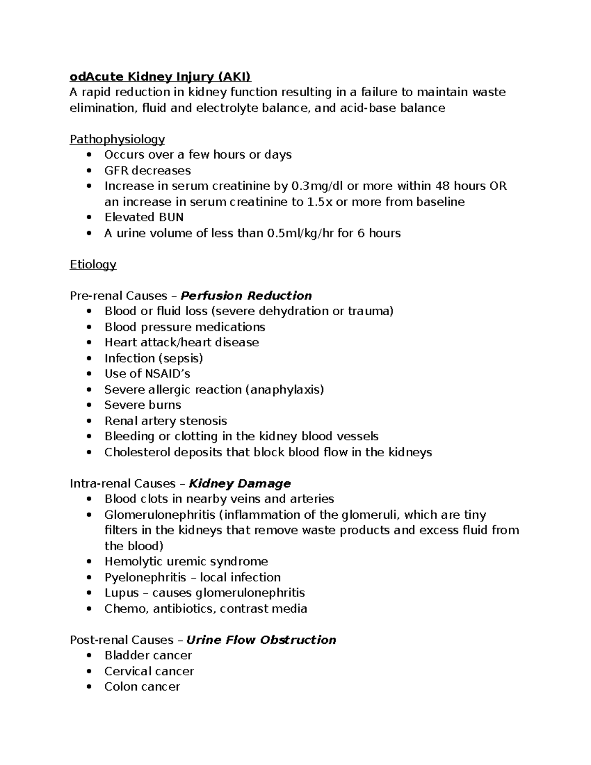 NUR265 Exam 1 Study Guide: Acute Kidney Injury (AKI) Overview - Studocu