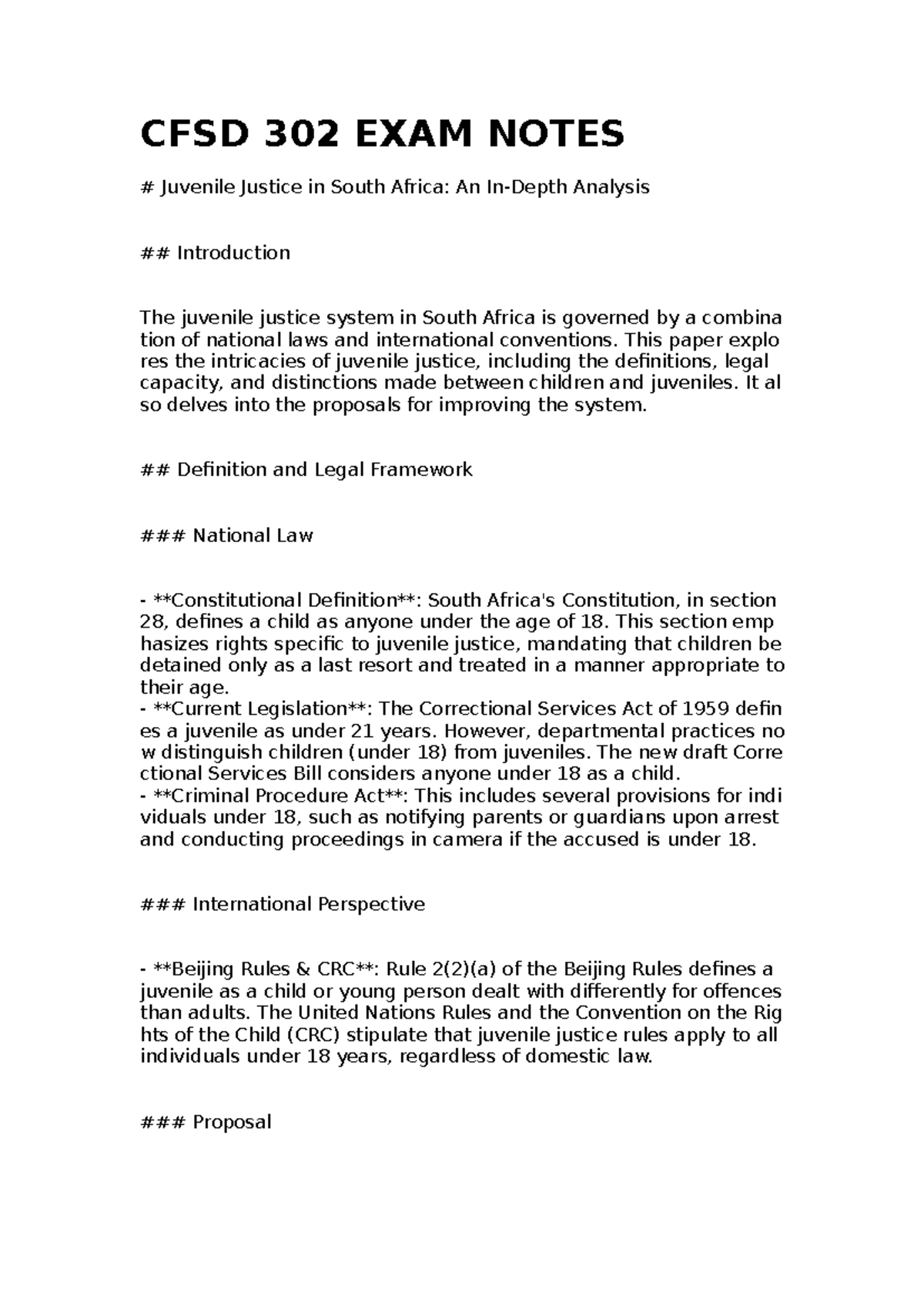 CFSD 302 Exam Notes: In-Depth Analysis of Juvenile Justice in SA - Studocu
