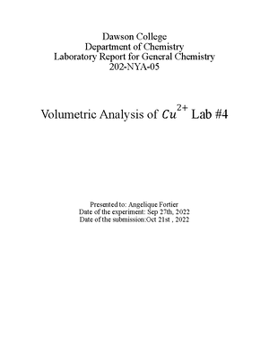 Molar Volume of a Gas Lab - Molar Volume of a Gas: Experiment # Macey ...