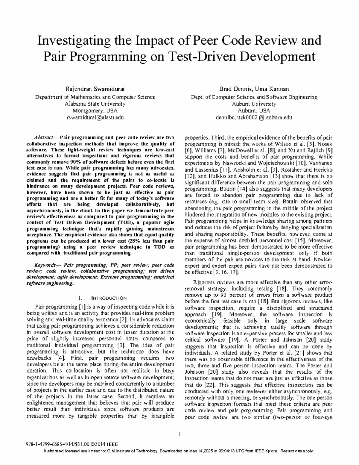 Investigating Peer Code Review vs. Pair Programming in TDD - Studocu