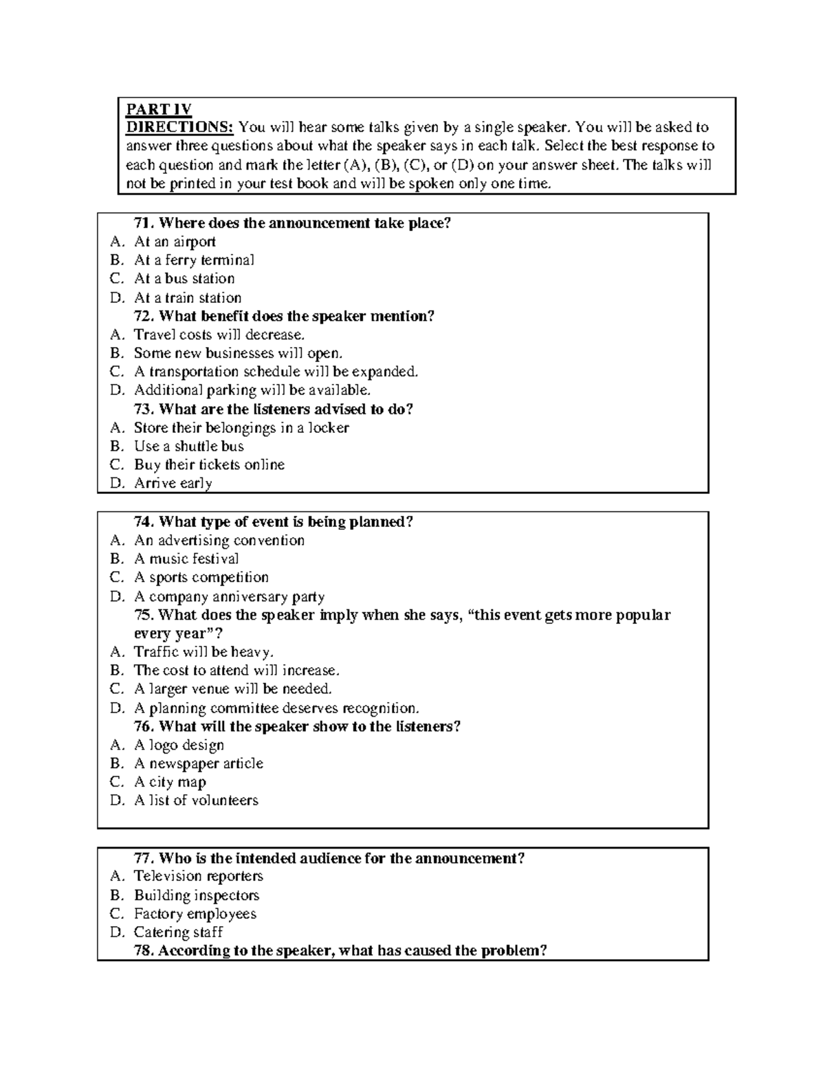 Listening Revision - Part IV Practice Questions - Studocu