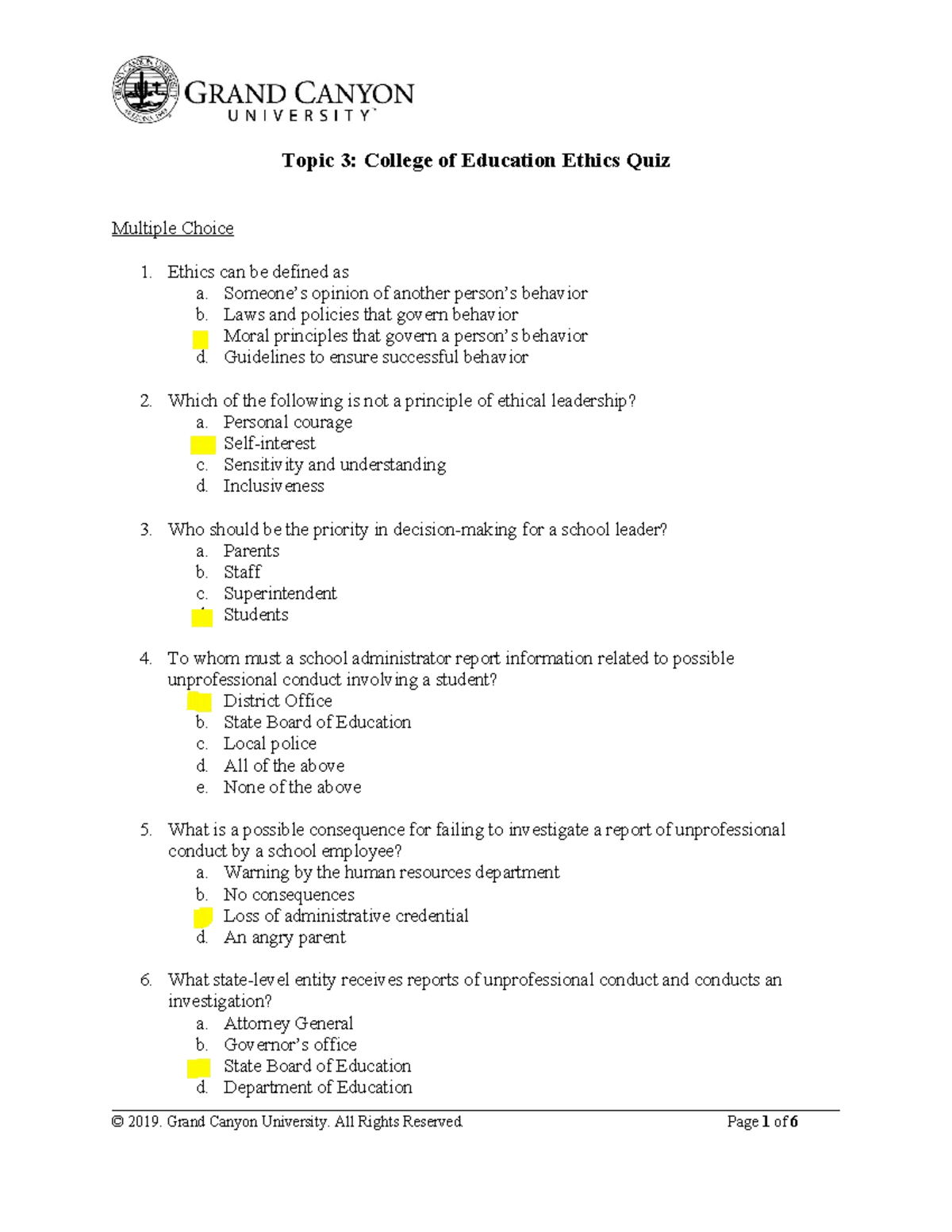 EAD 505 T3 Ethics Quiz: Understanding Ethical Leadership in Education ...