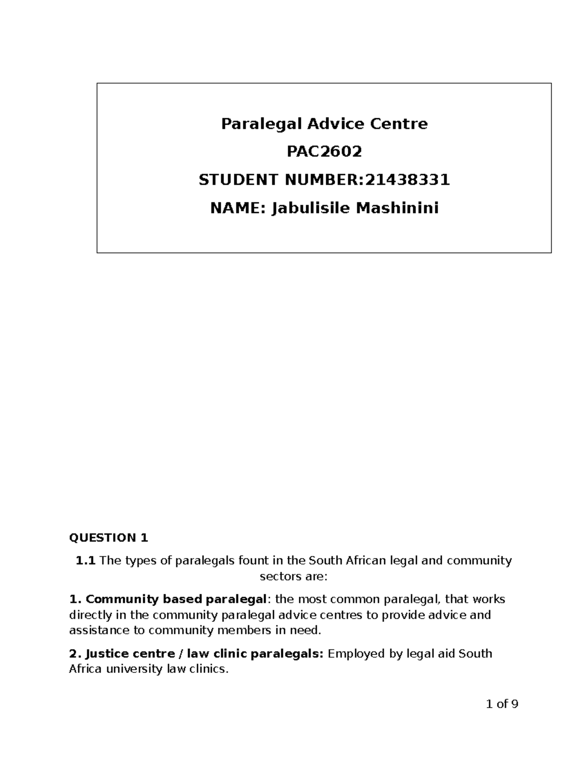 21438331-PAC2602 Paralegal Advice Centre Exam Notes - Studocu
