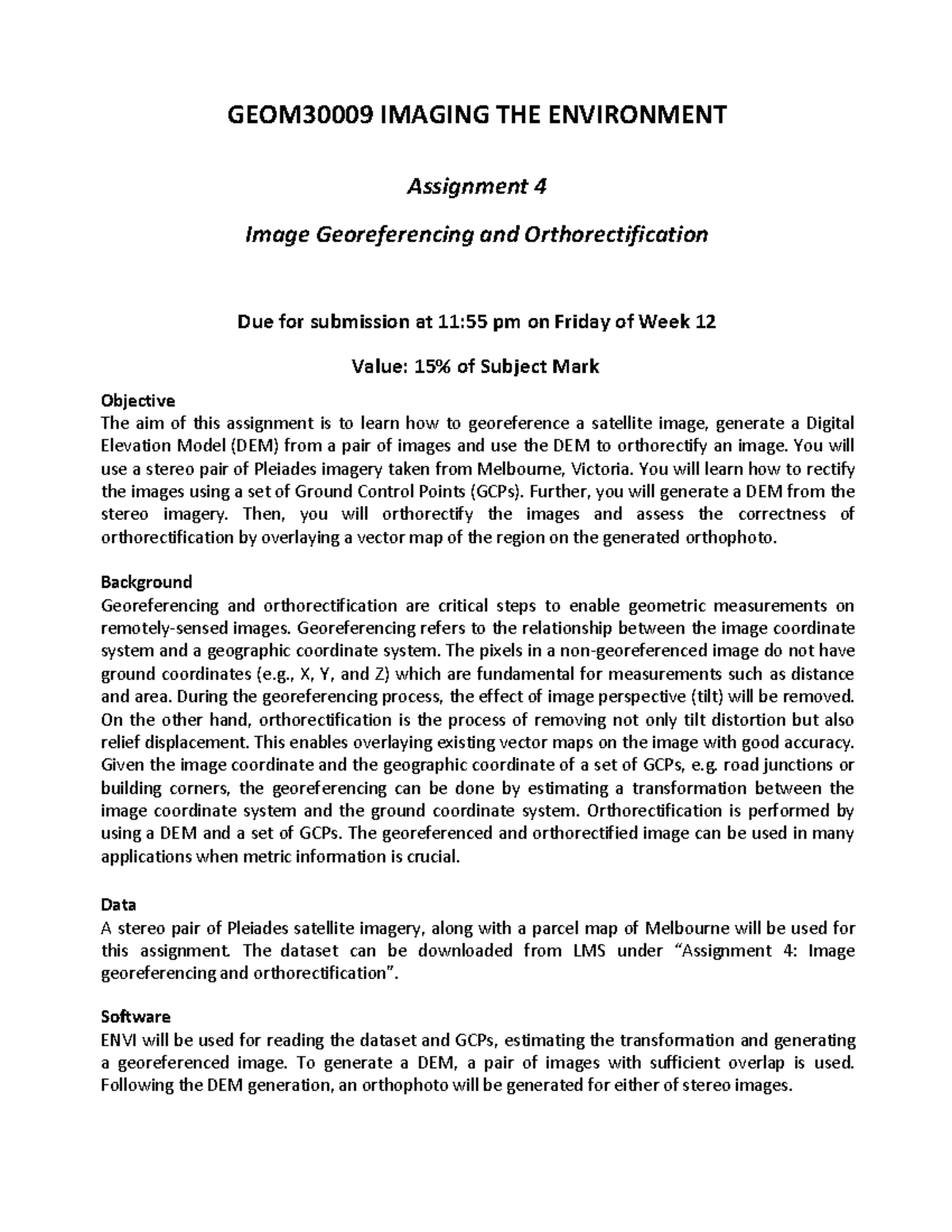 Geom30009 - Assignment 4: Image Georeferencing & Orthorectification - Studocu