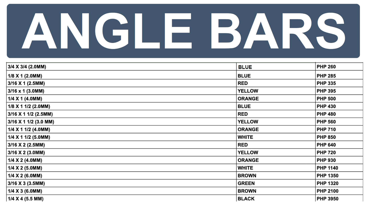 Construction Materials Price List for ANGLE BARS and More - Studocu