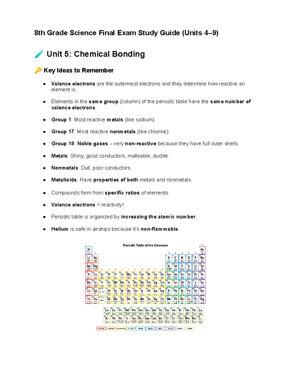 8th Grade Physical Science Final Exam Study Guide (Units 4-10) - Studocu