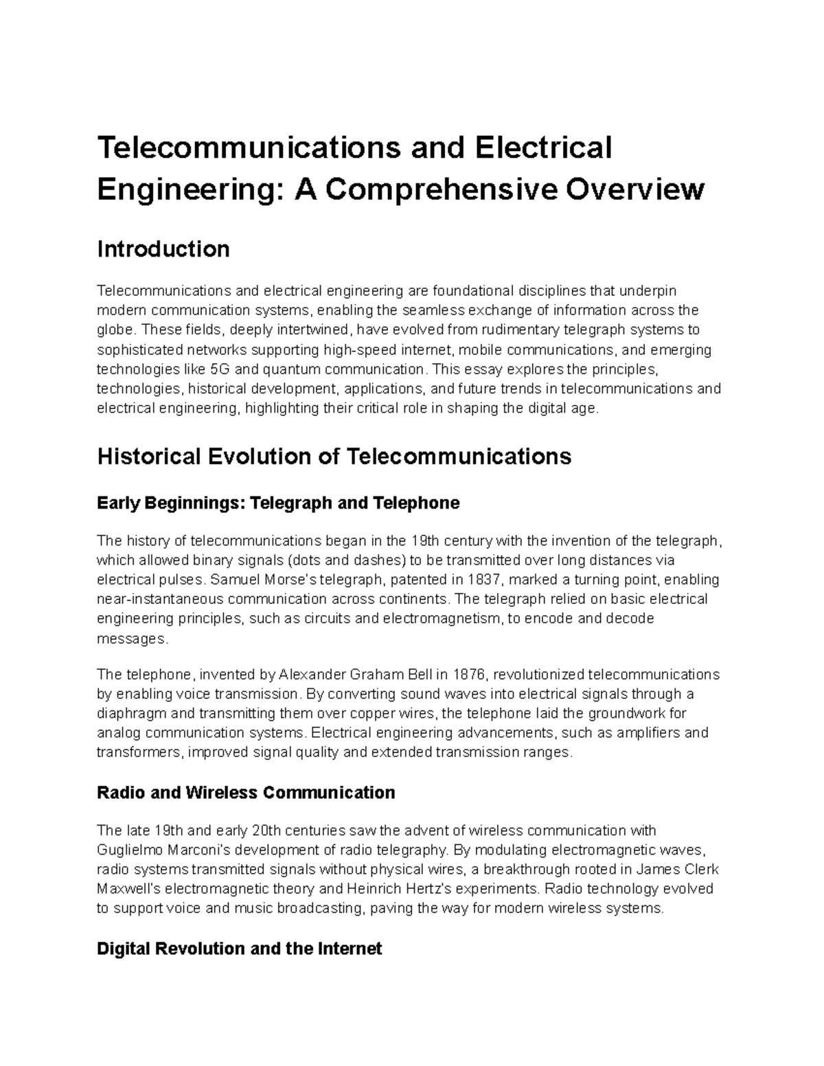 Telecommunications & Electrical Engineering: A Comprehensive Overview ...