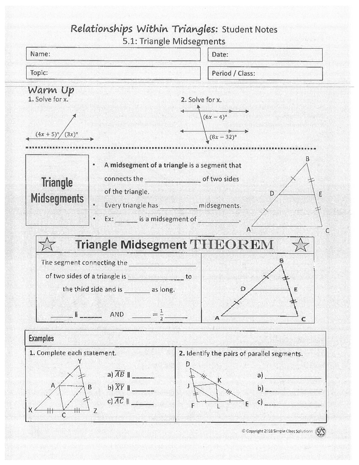 5.1 Triangle Midsegments: Student Notes and Theorem Analysis - Studocu