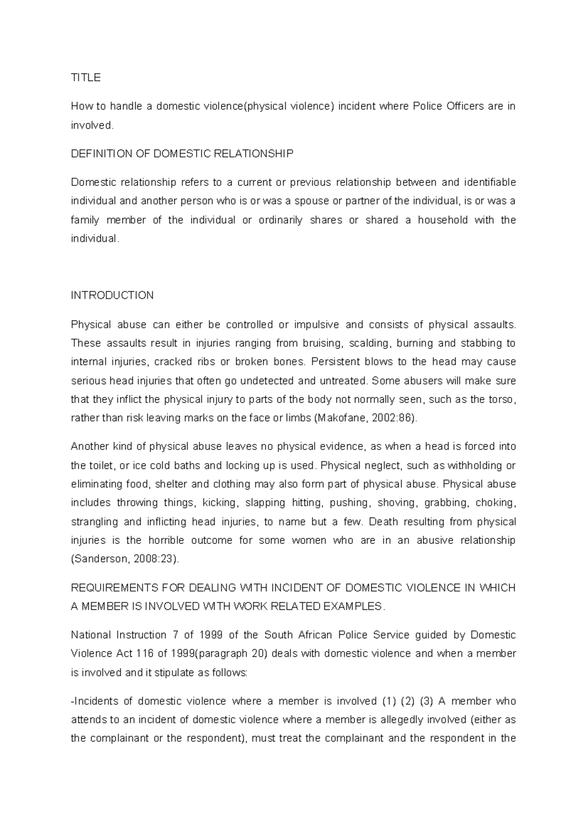 DV Physical Abuse: Report Writing Guidelines for SAPS Officers - Studocu