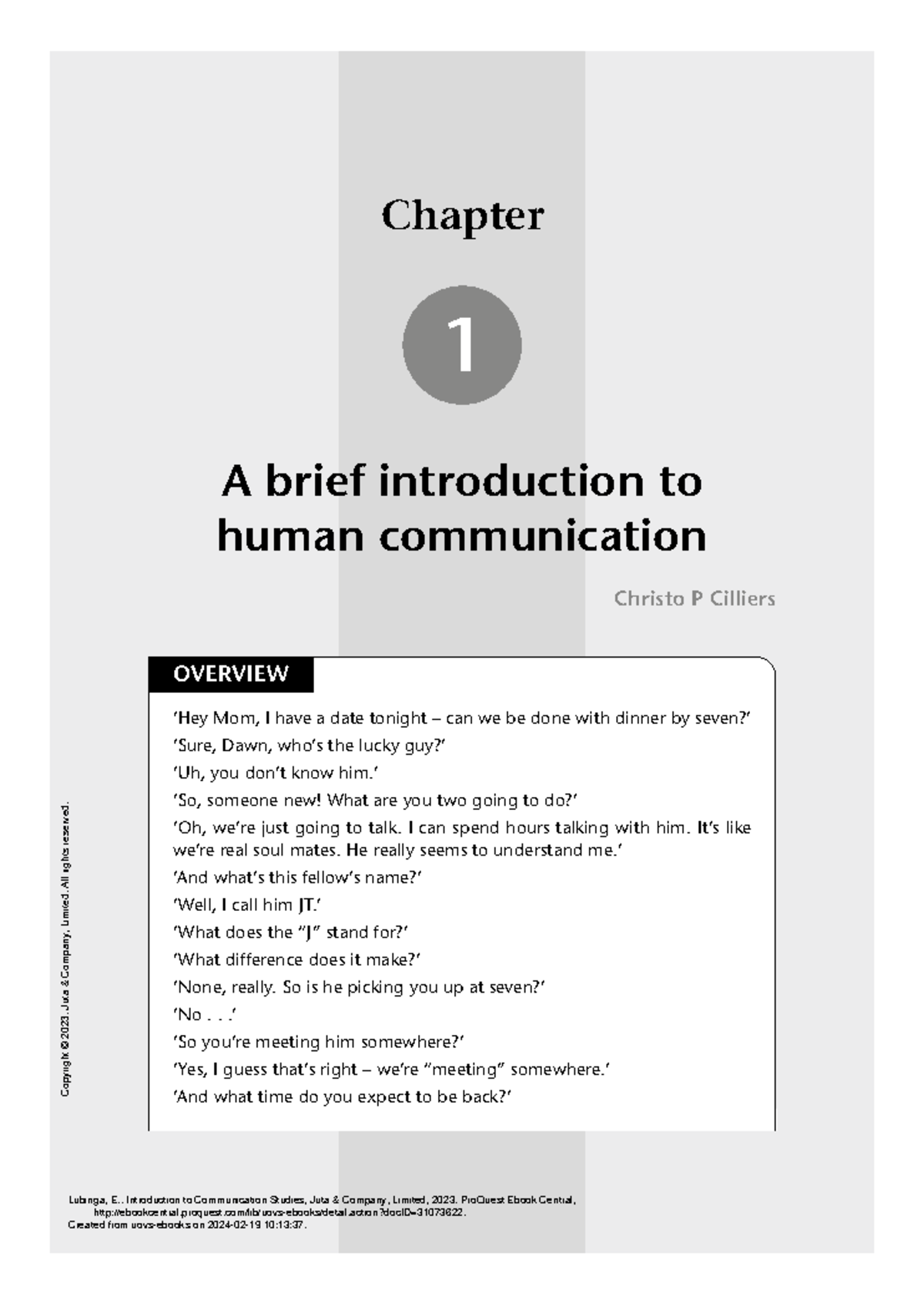 Chapter 1: A Brief Intro to Human Communication - COM101 Overview - Studocu