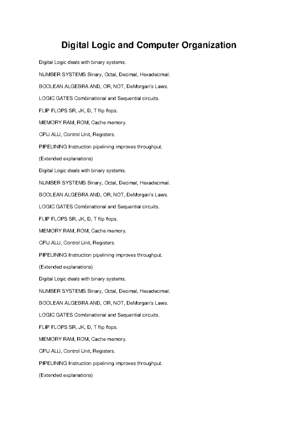 Digital Logic and Computer Organization: Key Concepts and Systems - Studocu