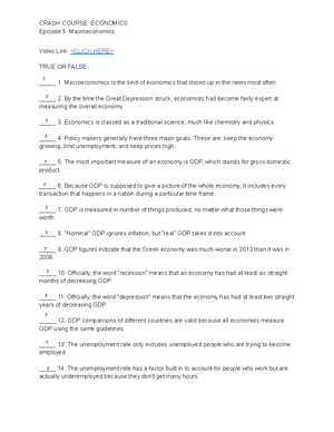 Crash Course 14: Key Economic Theories & Concepts Quiz - Studocu