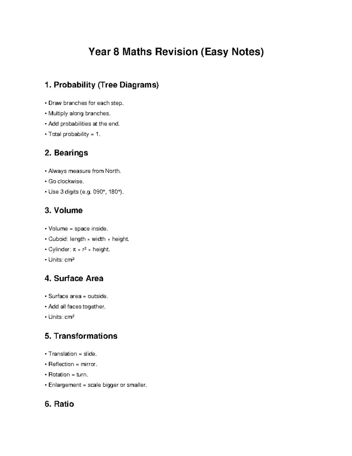 Year 8 Maths Revision (Easy Notes) - Key Concepts & Tips - Studocu