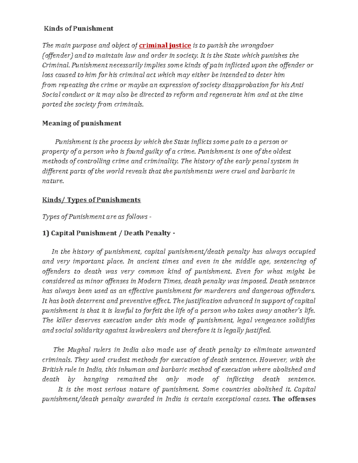 Penology & Victimology - 1. What is Punishment? What are the different ...