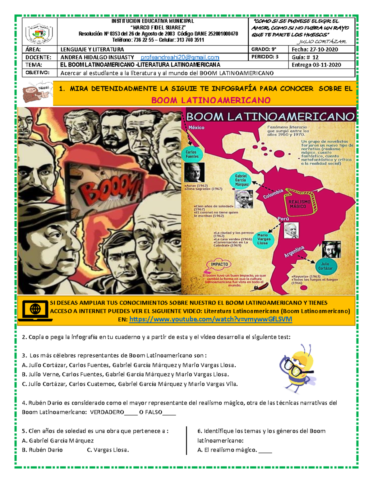 Guía #12: El Boom Latinoamericano - Lengua y Literatura 9° - Studocu