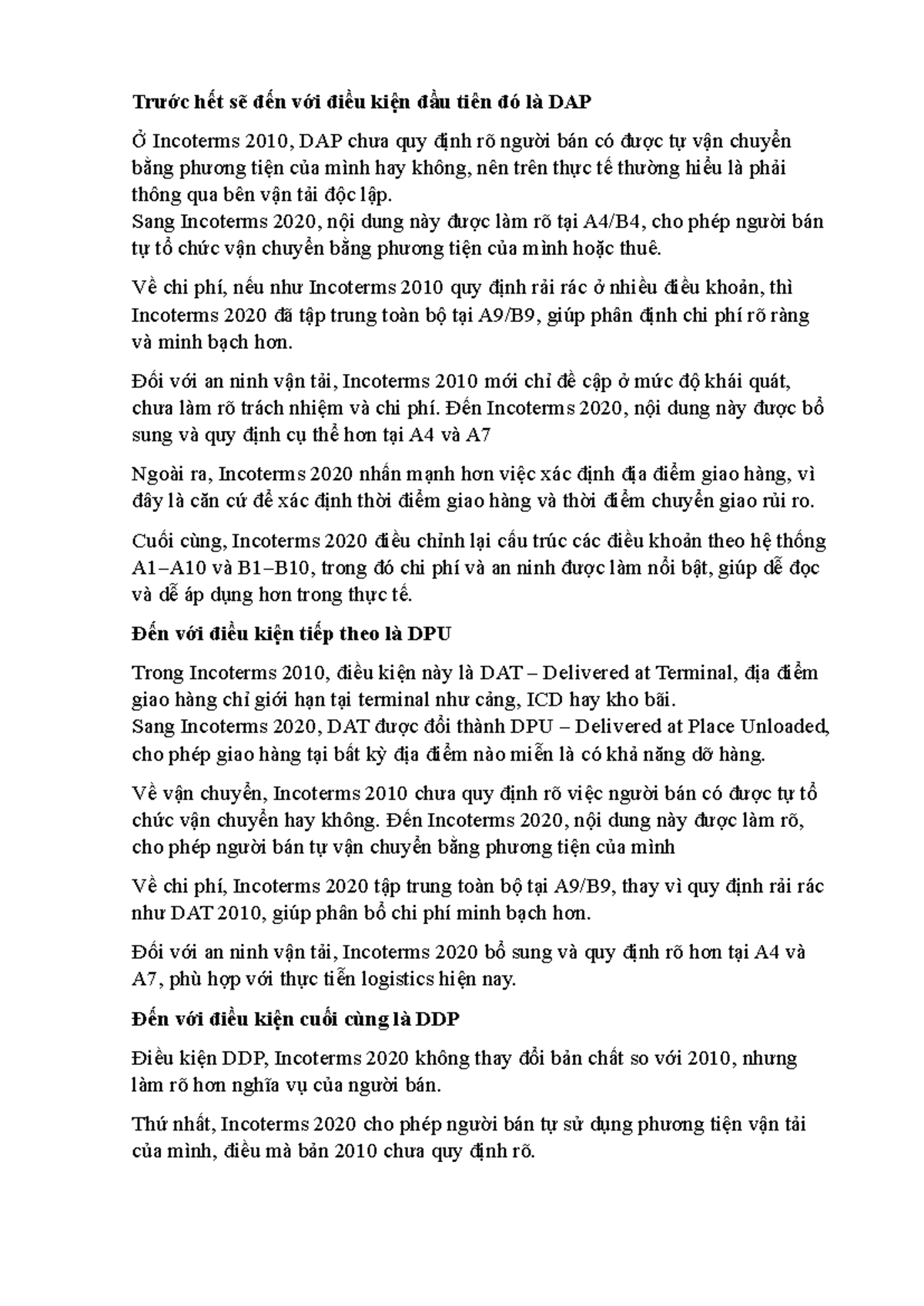Tt2 - So sánh DAP, DPU, DDP trong Incoterms 2010 và 2020 - Studocu