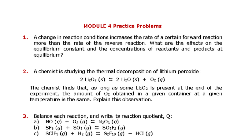 Module 4: Equilibrium Practice Problems and Calculations - Studocu