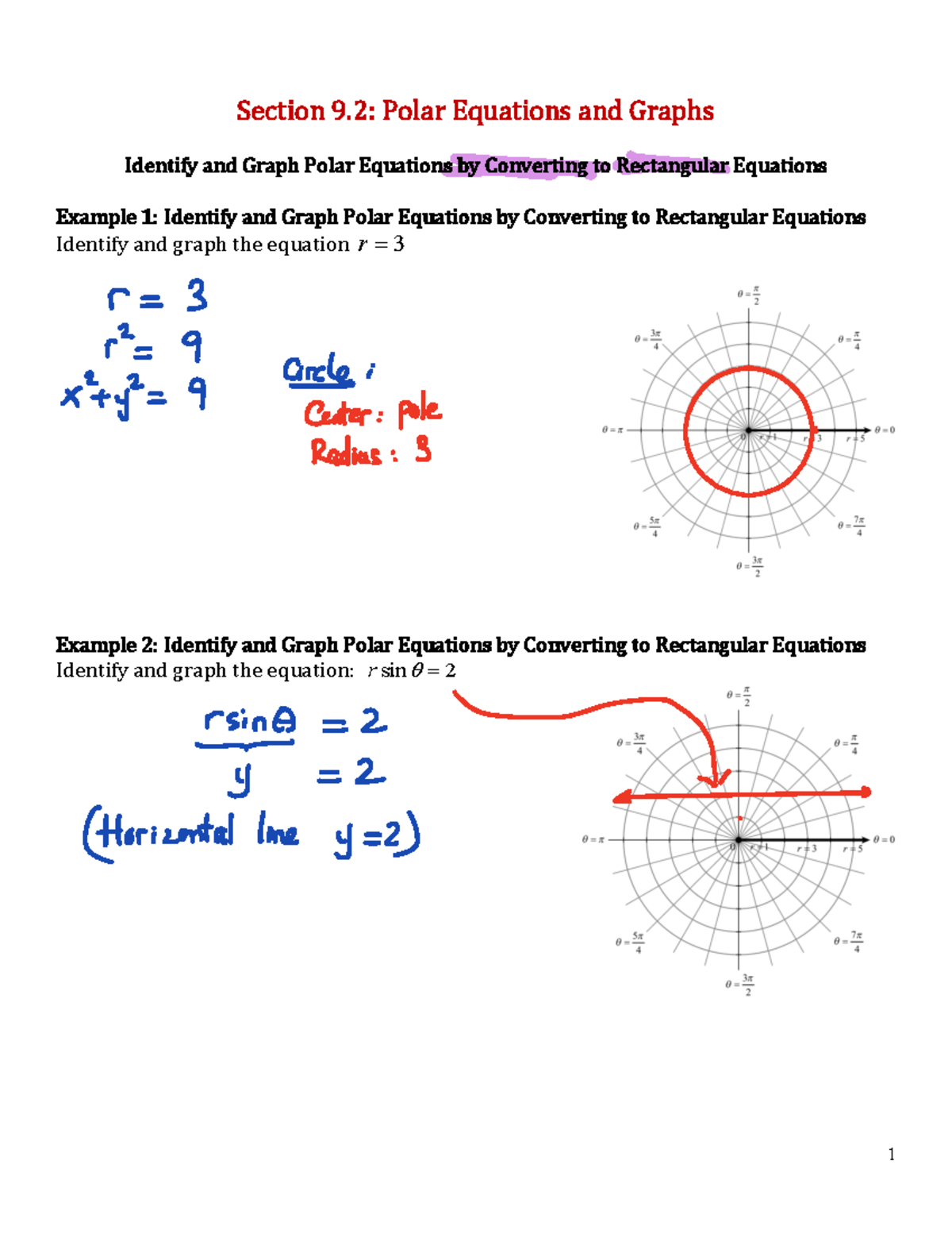 Section 2 - Polar Equations (Chapter 9.2) Lecture Notes - Studocu