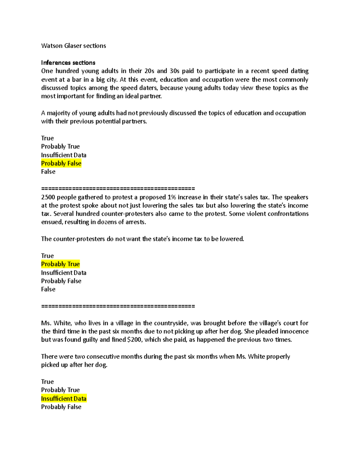 Kritik düşünce testleri - Watson Glaser sections Inferences sections ...