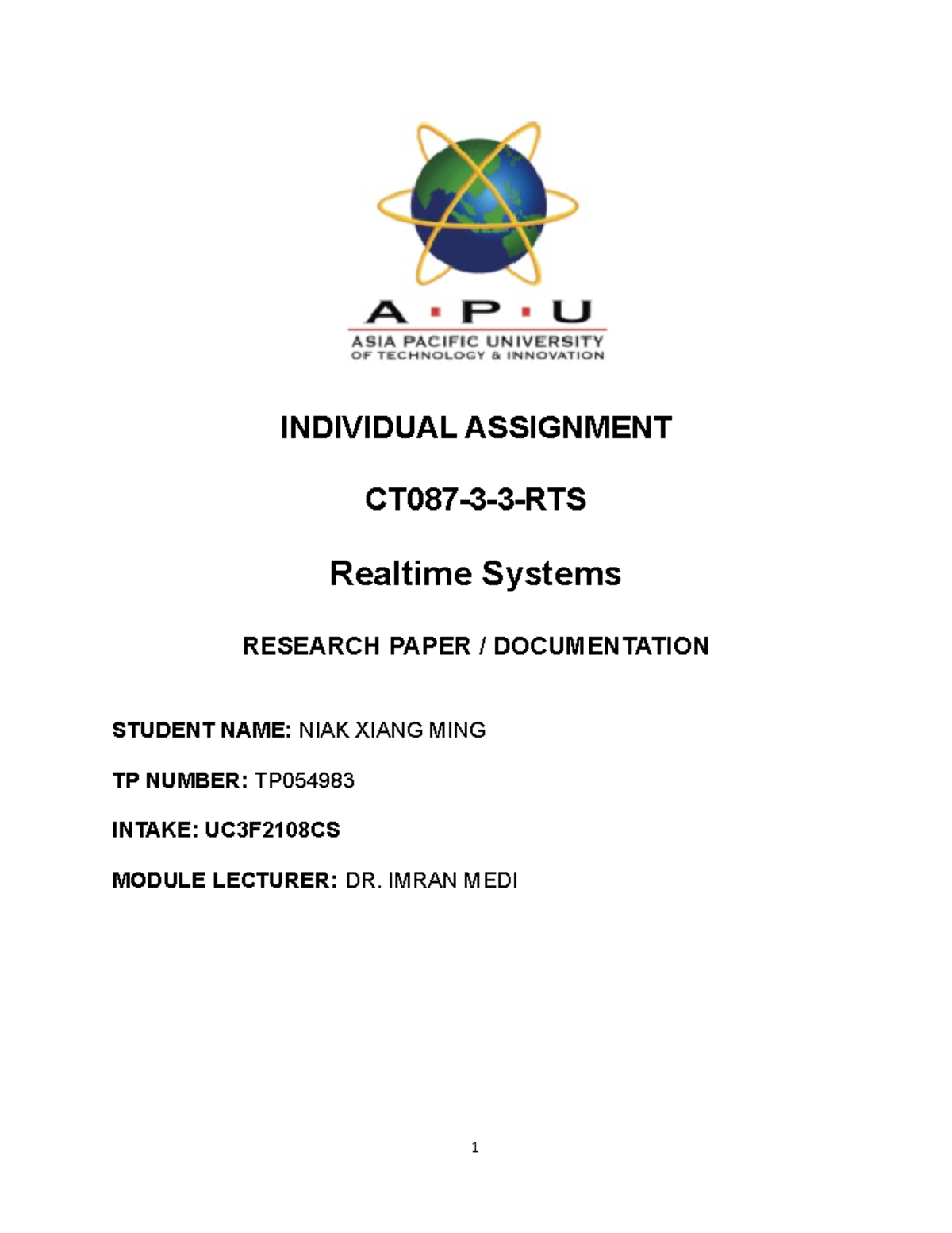 CT087-3-3-RTS Research Paper on Real-Time Systems Performance - Studocu