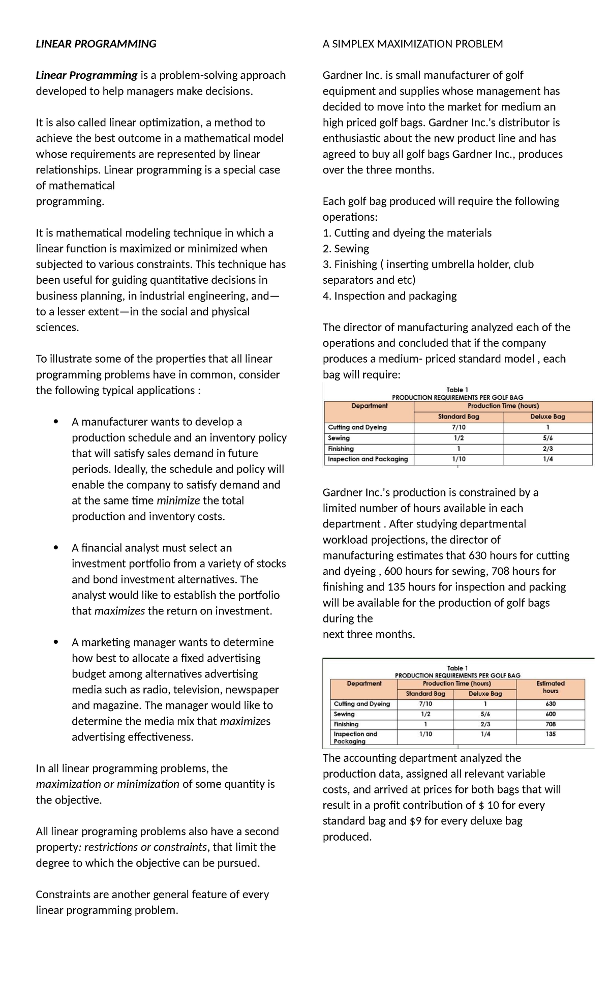LINEAR PROGRAMMING (MANS-101) SIMPLEX MAXIMIZATION PROBLEM - Studocu