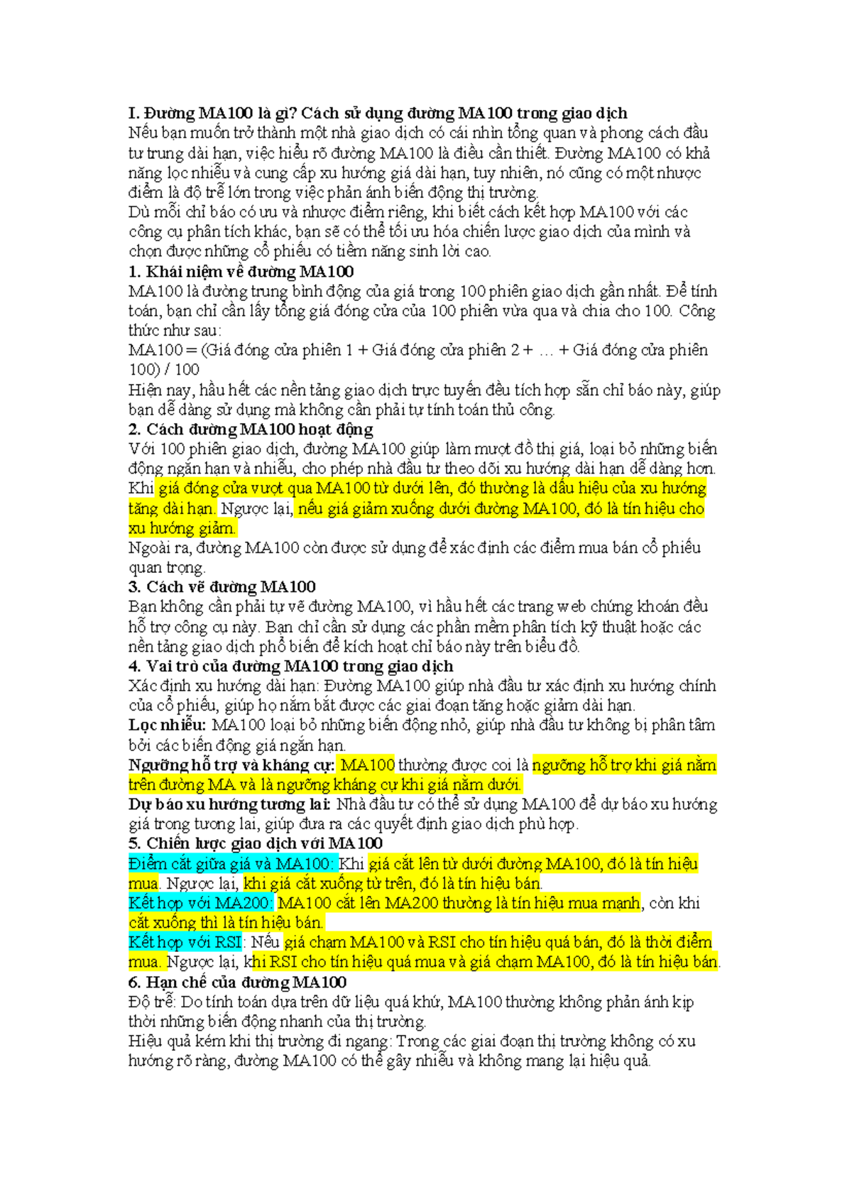 MA100 và MA200 - Phân Tích Đường Trung Bình Động trong Giao Dịch - Studocu