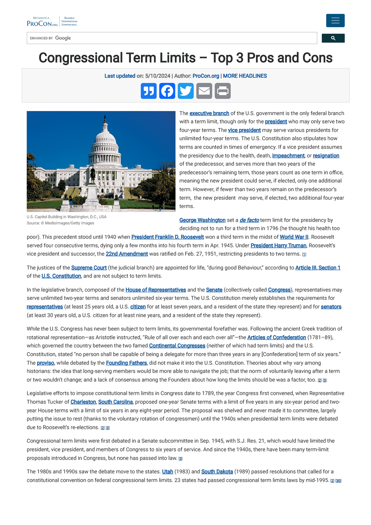 Term Limits – Top 3 Pros and Cons Pro Con - U. Capitol Building in ...