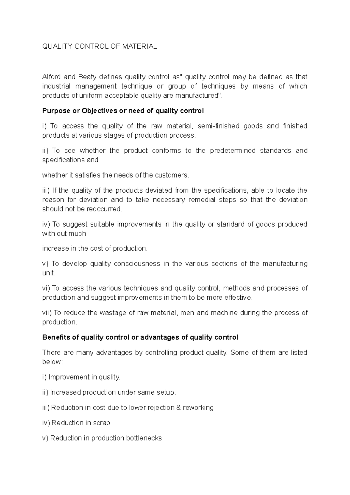 Quality control of material - MH - QUALITY CONTROL OF MATERIAL Alford ...