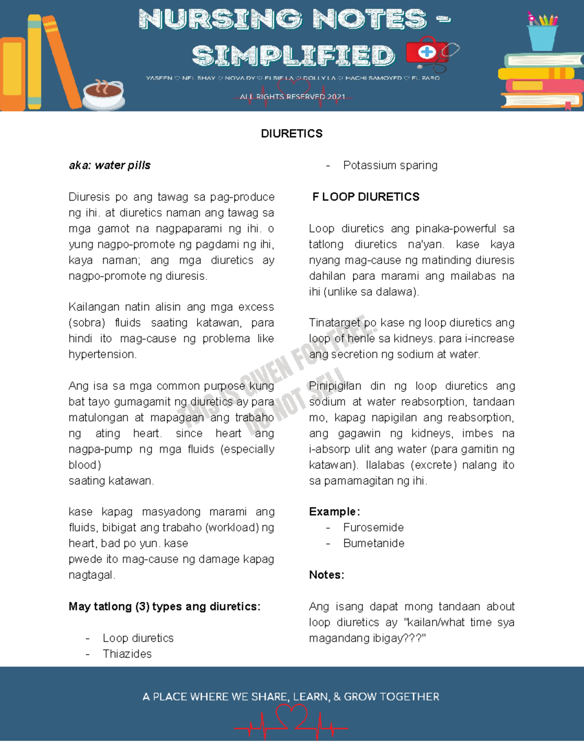 DIURETICS: Types, Uses, and Important Notes for Nursing (NURS 101 ...