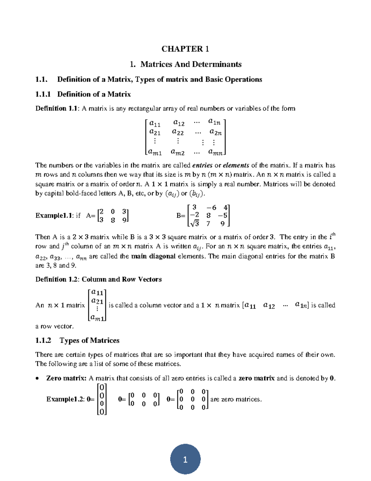 Applied Mathematics I module (Final) - CHAPTER 1 1. Matrices And ...