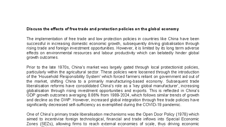 China Case Study: Effects of Free Trade & Protection Policies - Studocu