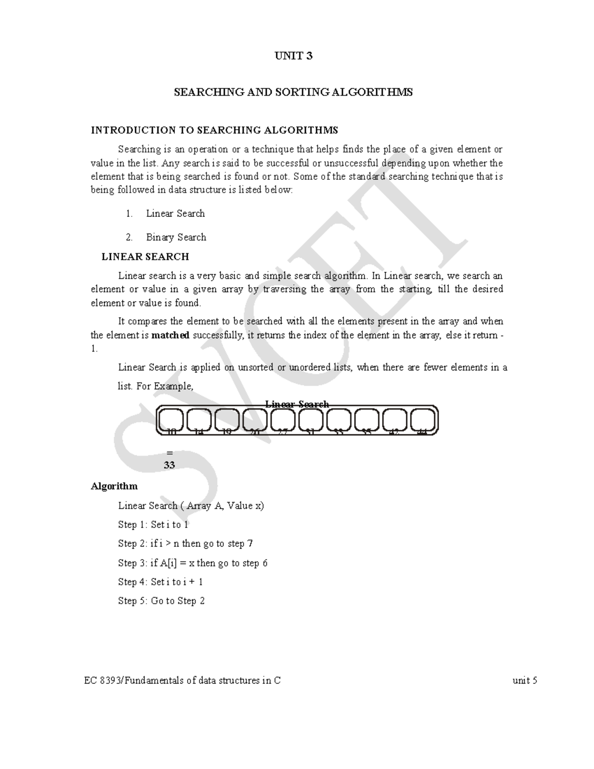 EC 8393 Data Structures in C: Unit 3 Complete Notes on Search & Sort ...