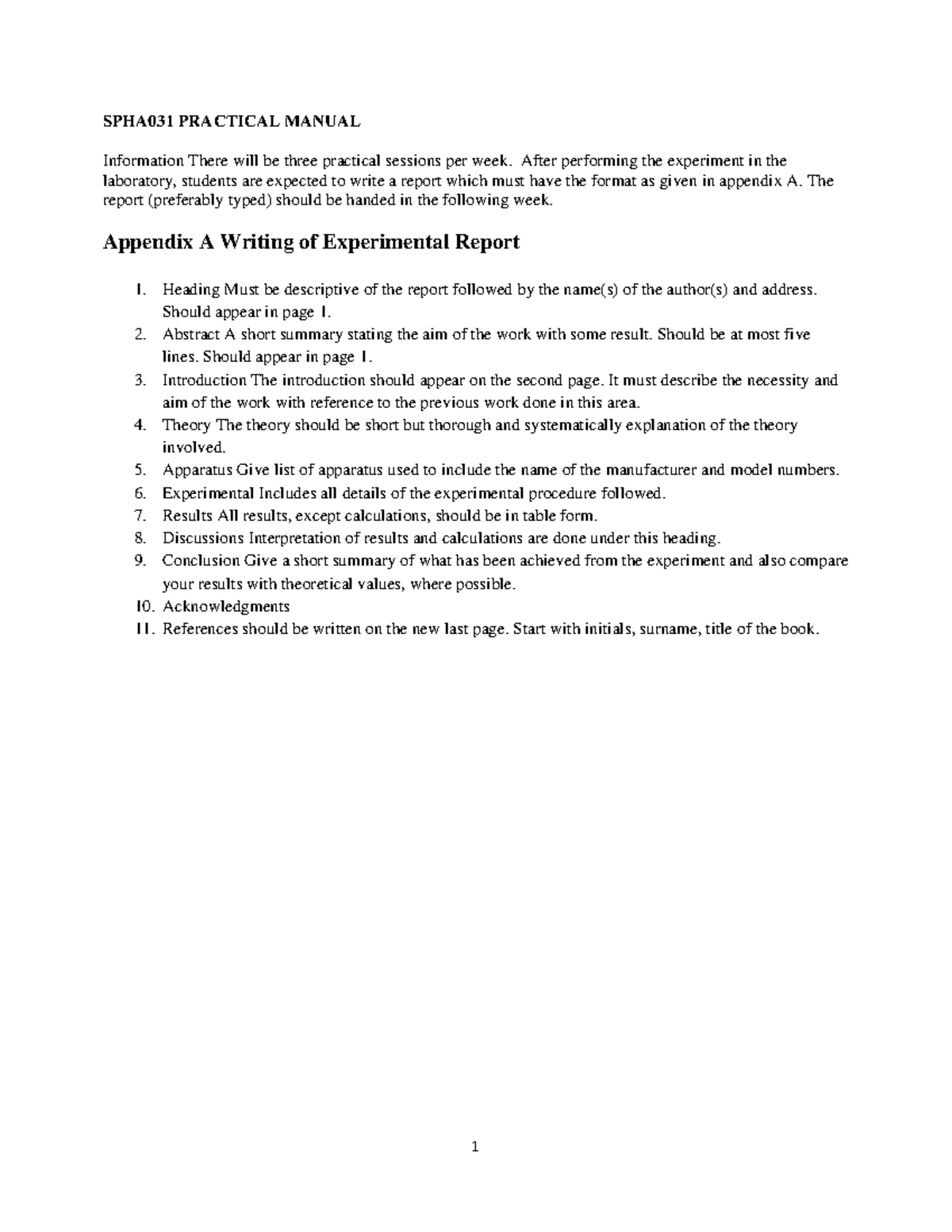 SPHA031 Practical Manual: Experimental Report Guidelines - Studocu
