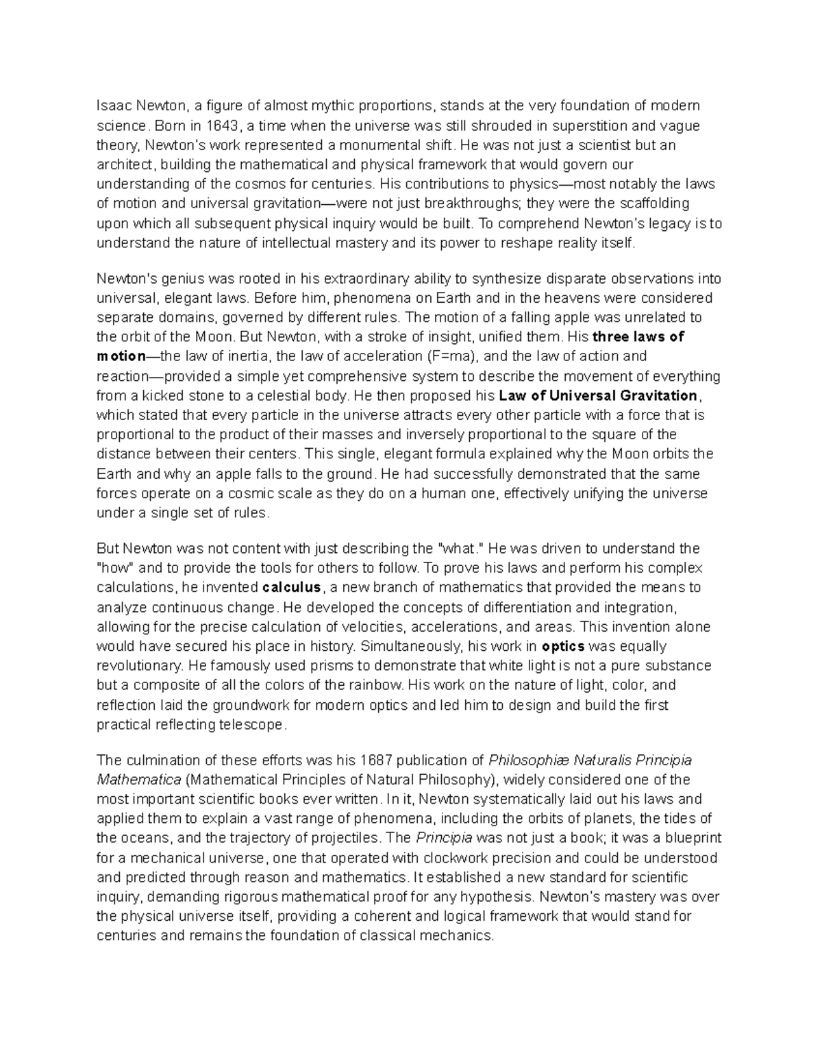Isaac Newton: 2017-2018 Summary Notes on His Contributions - Studocu
