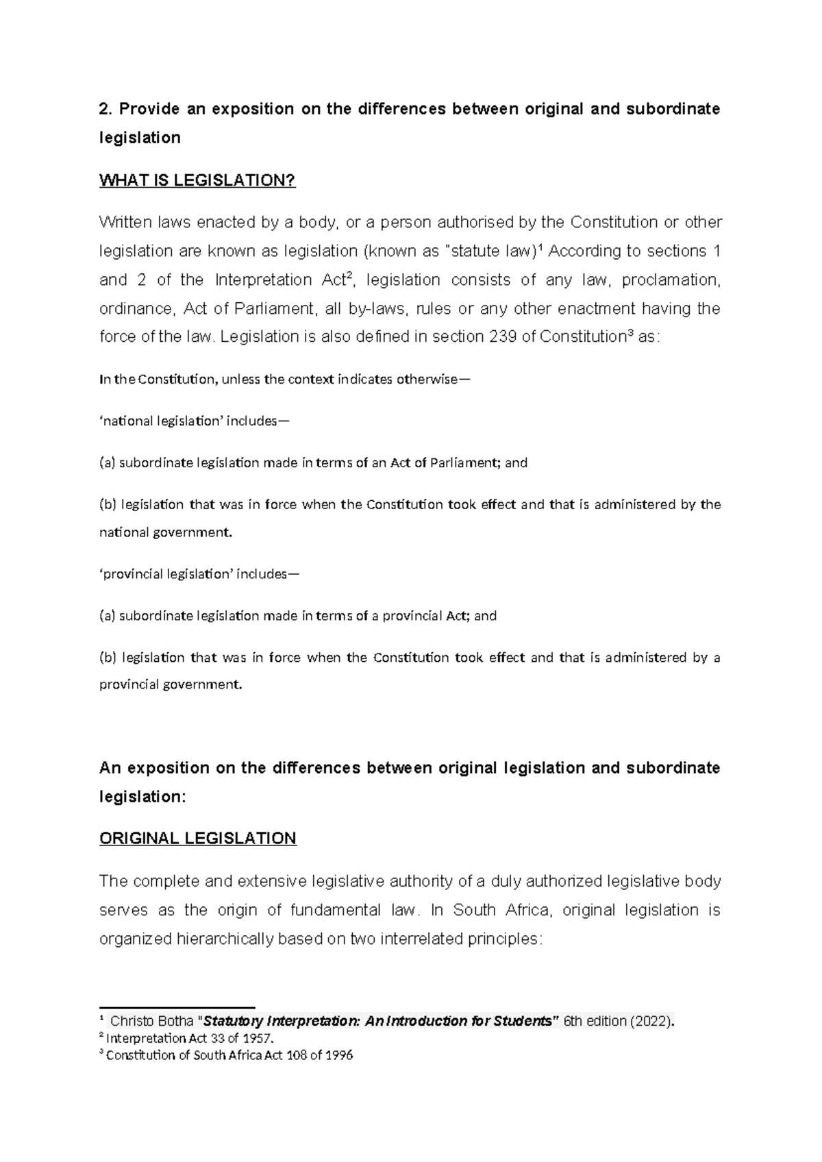 exposition on the differences between original and subordinate ...